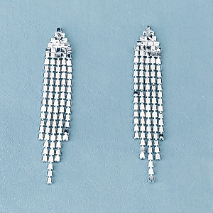 Mlouye Silver Tone Clear Rhinestone Chandelier Dangle Earrings for Women, Triangle Dangling Fringe Crystals Pierced Earring for Prom Party Jewelry