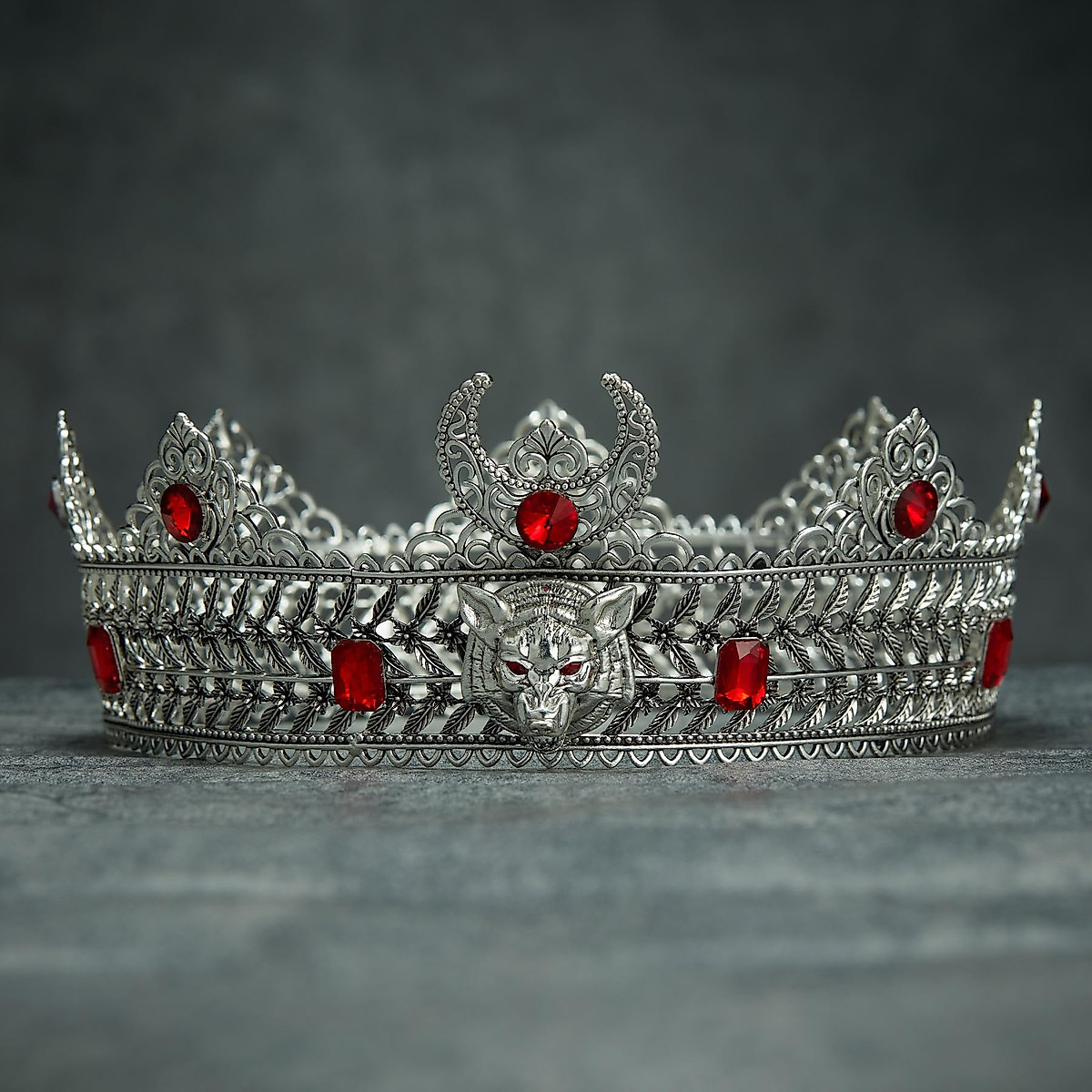 SWEETV Animal Totem King Crown for Men and Women, Wolf Crown, Medieval Metal Tiara Costume Hair Accessories for Knight, Witch, Gothic, Viking, Halloween, Wolf 1 / Antique Silver