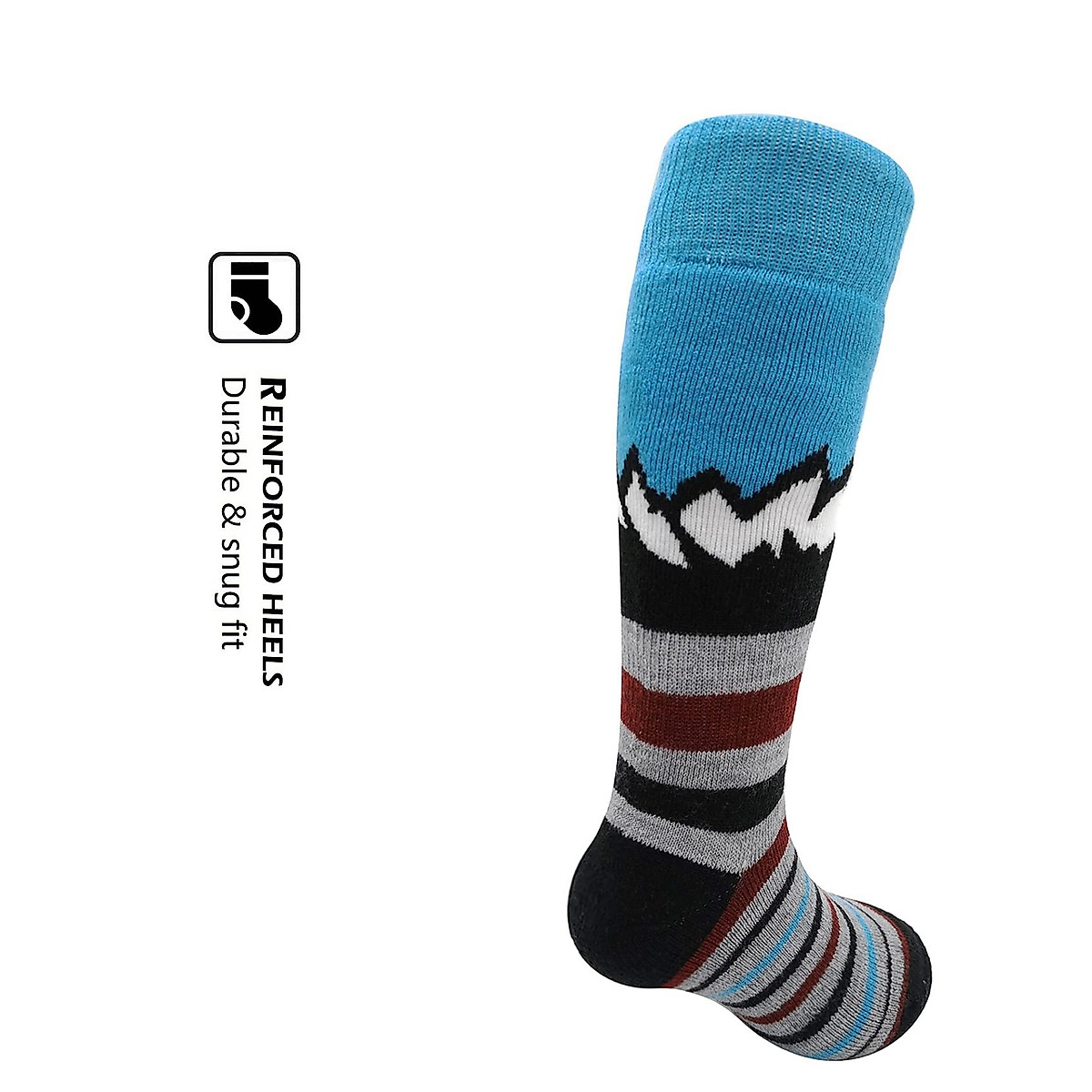 HIGHCAMP 2 Pairs Kids Merino Wool Ski Snowboard Socks Boy Girl Toddler Snow Socks/Stripe Blue, M