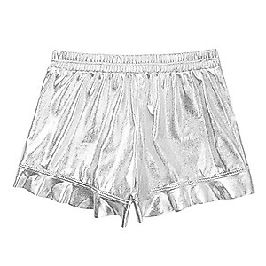 ranrann Kids Girls Metallic Shorts Shiny Hot Pants Tumbling Bottom Athletic Gymnastics Short for Cheer Dance Performance Silver 6