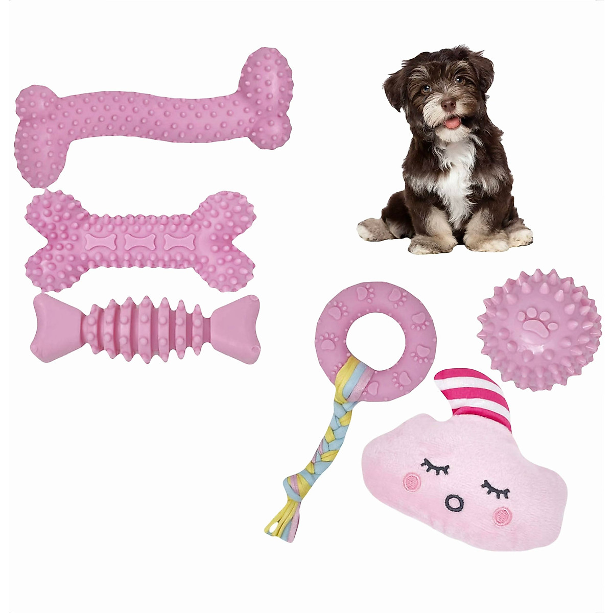 6 Pack Dog Toys, Doggie Toys Small Dogs, Toys for Puppies 0-6 Months, Best Puppy chew Toys for Teething (Pink)