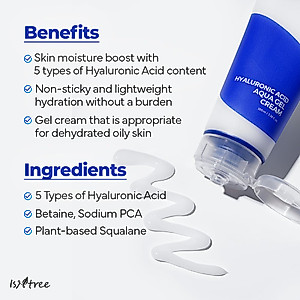 IsNtree Hyaluronic Acid Aqua Gel Cream 100ml, 3.38 fl.oz | Lightweight Hydrating Gel | Quick Absorbing Moisturizer | Korean Skincare