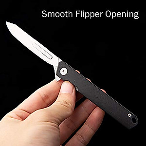 Samior S13 Small Slim Flipper Scalpel Folding Pocket Knife with 10pcs #24 and 10pcs #60 Replaceable Blade, G10 Handle with Liner Lock Pocket Clip, Utility EDC Keychain Knives, 1.2oz