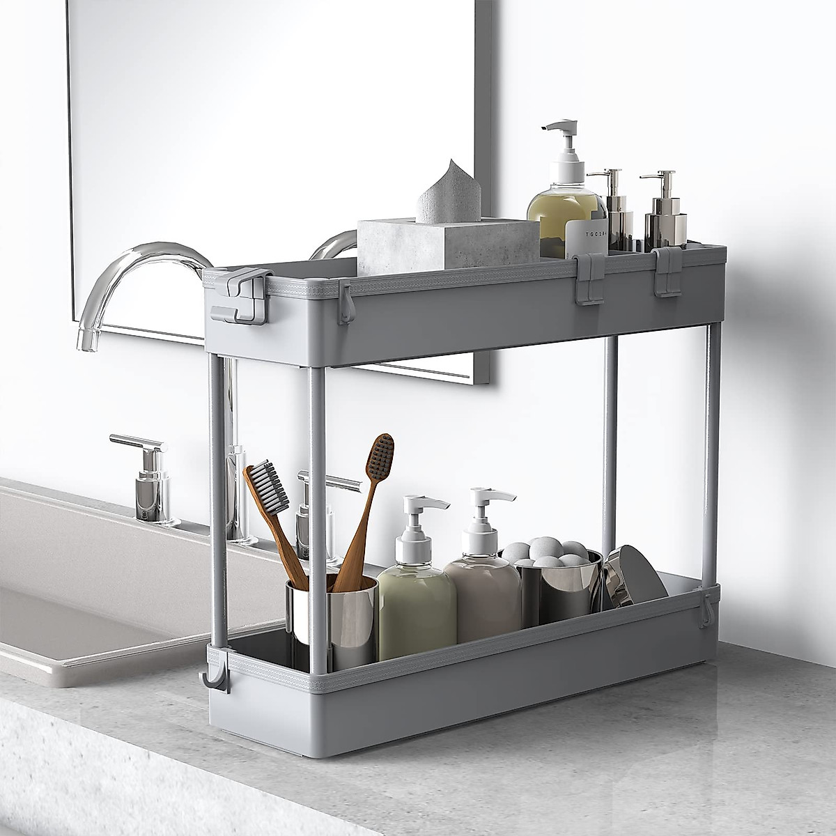 SPACELEAD Slim Storage Cart 4 Tier,Bathroom Organizer Rolling Utility,Mobile Shelving Unit Slide Out for Office, Kitchen, Laundry Room & Narrow Places,Gray