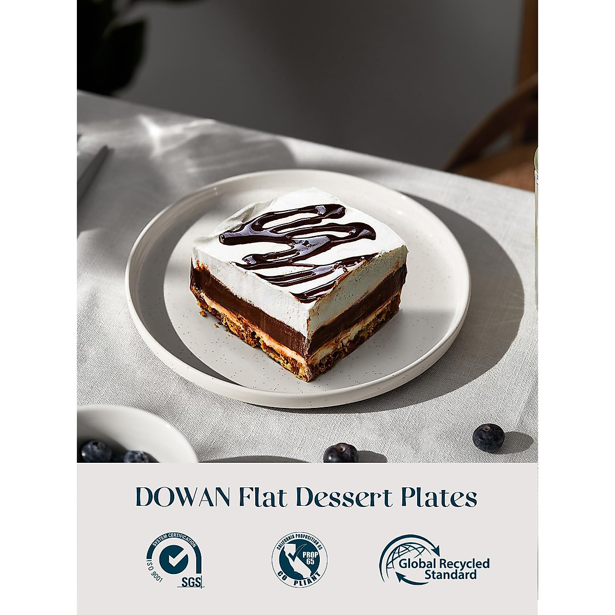 DOWAN 8.5" Moon-White Sesame Glaze Dinner, Dessert & Salad Plates Set of 6, Porcelain Ceramic, Microwave, Oven & Dishwasher Safe, Perfect for Daily Dining, Family Gatherings, Parties & Gifts