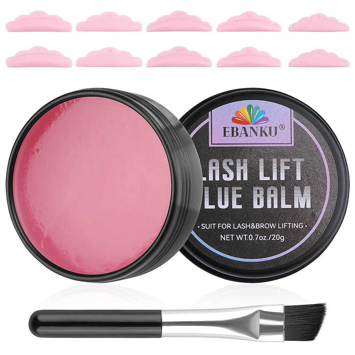 Lash Lift Glue Balm EBANKU Upgrade Lash Lift Glue Adhesive, Lash Lift Balm with Brush Pads Kit Strong Viscosity Lifting Curling and Nourishing Eyebrow Lamination Glue Balm Strawberry Scent 0.71Oz