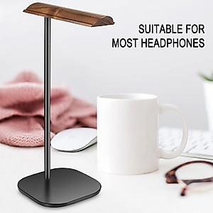 G GVOEARS Headphone Stand, Walnut Wood Headset Stand, Support Dual Headphones Suspension & Aluminum Alloy Support Rod Hanger, Dual Headphones Stand,Headset Holder
