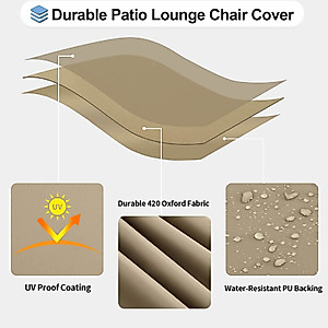 OutdoorLines Outdoor Waterproof Patio Chaise Lounge Chair Cover - UV Resistant Lounger Covers Heavy Duty Weatherproof Patio Sofa Furniture Covers, 1 Pack, 78Wx35.5Dx33H Inches, Camel