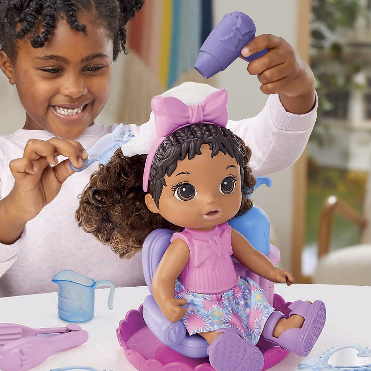 Baby Alive Sudsy Styling Doll, Black Hair, Includes 12-Inch, Salon Chair, Toys for 3 Year Old Girls and Boys and Up