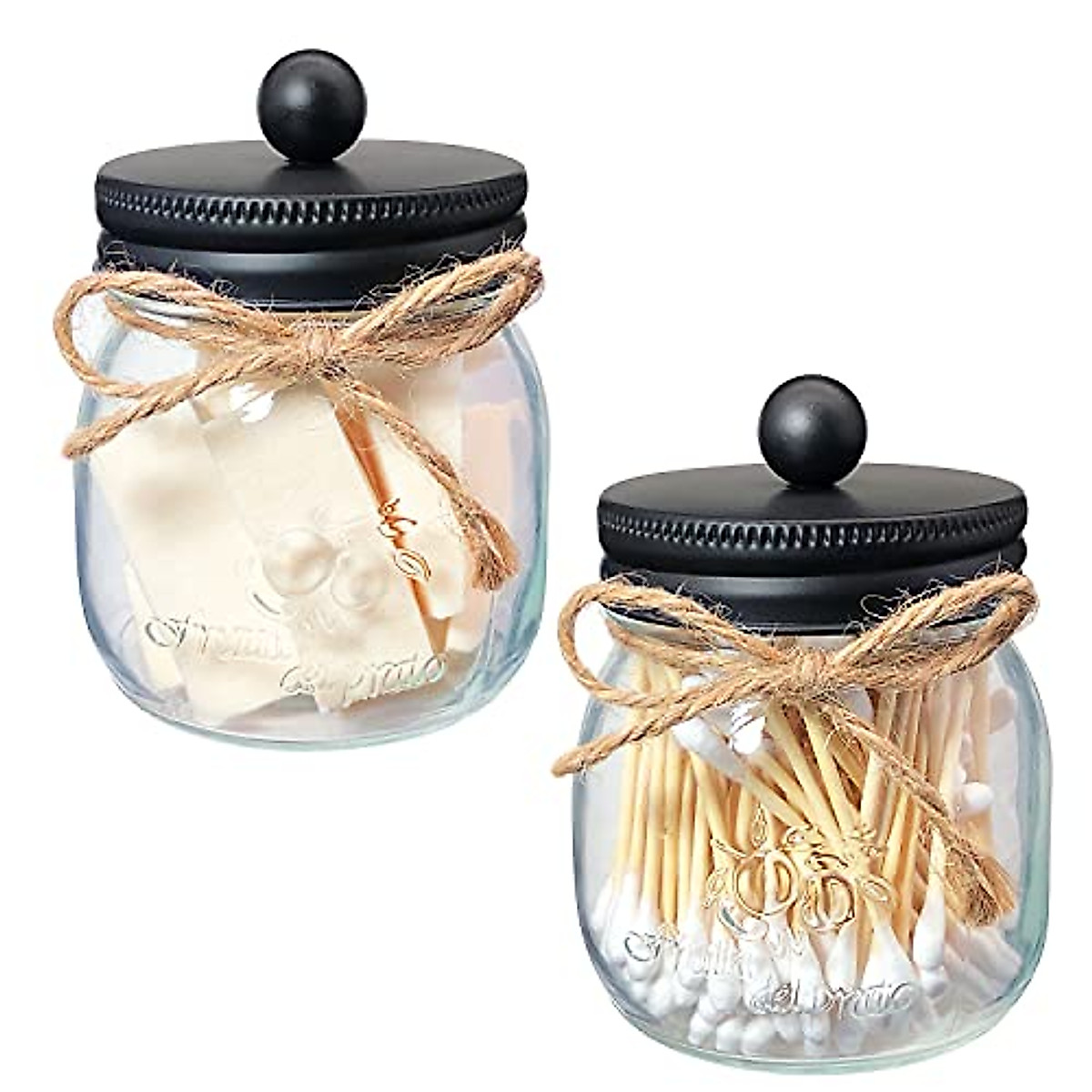 DICOBEE Qtip and Cotton Ball Holder Set, Clear Jars for Bathroom Storage, Glass Apothecary Jars Bathroom Canisters for Cotton Swabs,Rounds,Bath Salts,Makeup Sponges, Large Vanity Jars with Lids 2 Pack