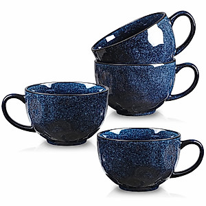 vicrays Jumbo Soup Mug Coffee Large - Ceramic Wide Oversized Extra Big Handle Bowls Latte Friends Mug Set Gaint Cereal Oatmeal Cappuccino Cup Set 27 oz