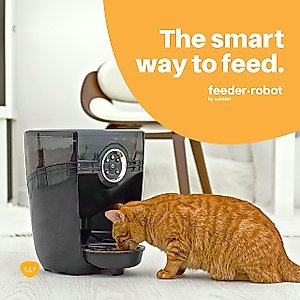 Feeder-Robot by Whisker, Black with Smoke-Grey Hopper; Includes Backup Battery; Smart, Automatic Pet Feeder, Feed Your Cat or Dog from Anywhere, Designed & Assembled in USA