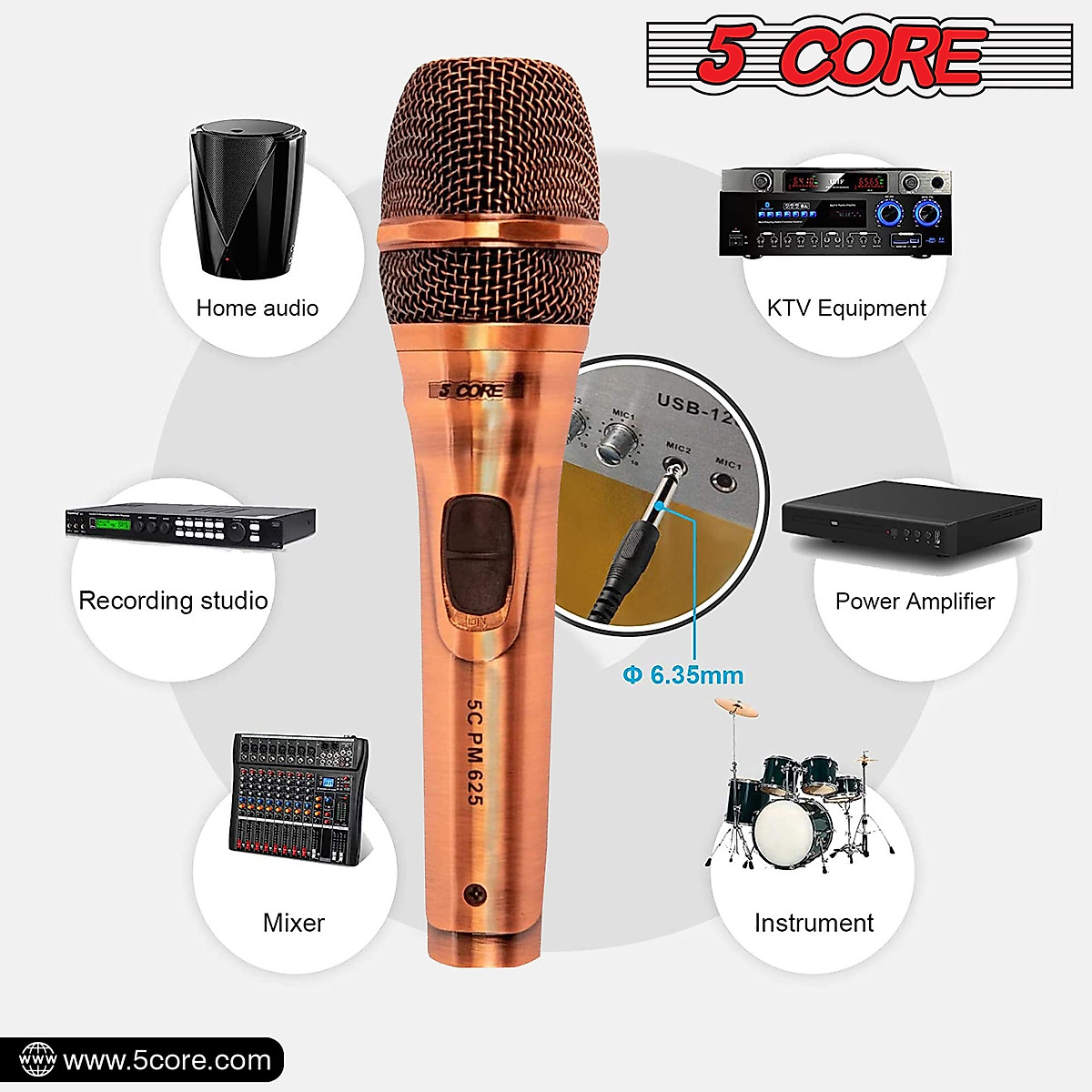 5 CORE Karaoke Microphone Dynamic Vocal Handheld Mic Cardioid Unidirectional Microfono w On and Off Switch Includes XLR Audio Cable for Singing Public Speaking & Parties PM 625
