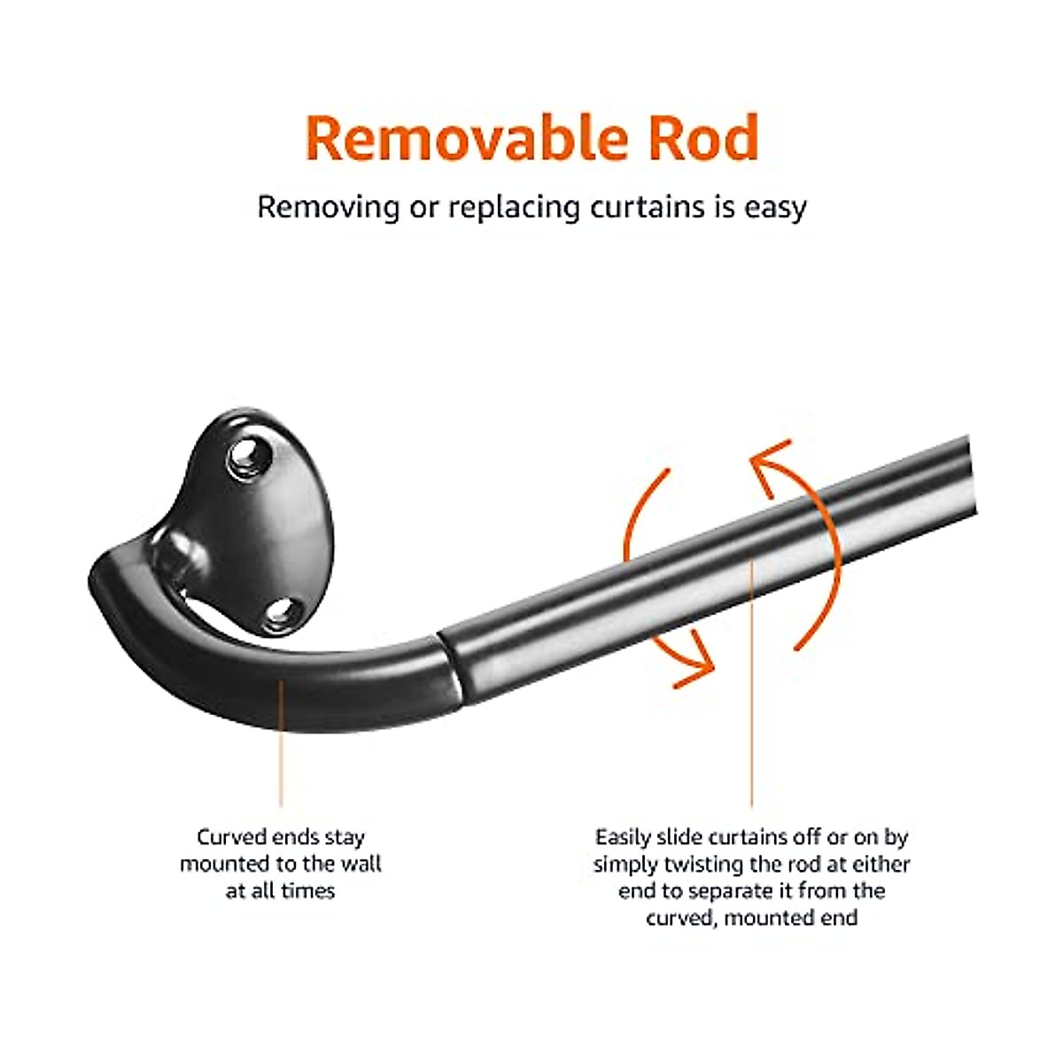 Amazon Basics Room Darkening Blackout Curtain Rod - 48" to 88", Black