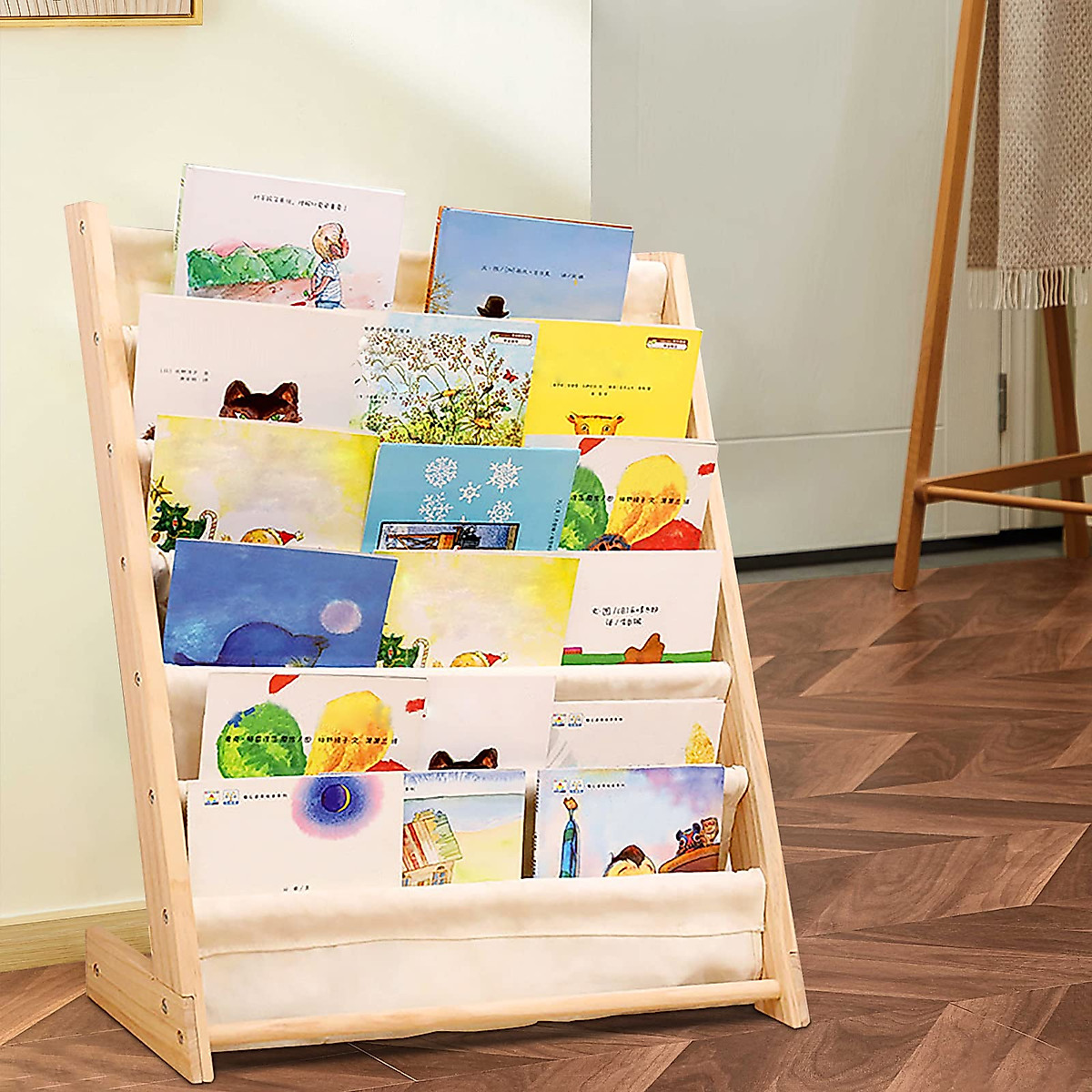 Qiucenmium Bookshelf for Kids, Baby Bookshelf with 6 Tier, Sling Bookshelf for Kids Bookshelf for Kids Bedroom Playroom Toy Storage(29.5x11.8x31.1inch)