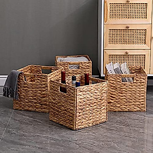 JGJCYO9 Storage Baskets Wicker Cube Baskets Rectangular Laundry Organizer,Foldable Handwoven Water Hyacinth,Set of 4 pcs Baskets for Home Office Room