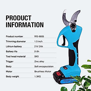 Mayeec 30mm Electric Pruners, Cordless Tree Trimmer Heavy Duty with 2X 2.0Ah Rechargeable Batteries, Power Display, 6-8 Working Hours, Power Trimmer for Branch Flowering Brush