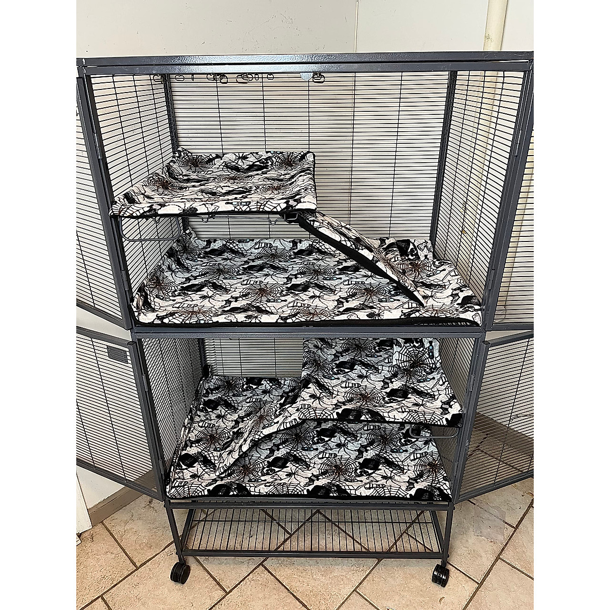 Small Animal Fleece Cage Liners"Spooky Halloween Symbols" Midwest Double Critter/Ferret Nation, Full set 7-pieces