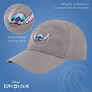 Disney Stitch Dad Hat, Adjustable Cotton Baseball Cap with Curved Brim, Grey, One Size