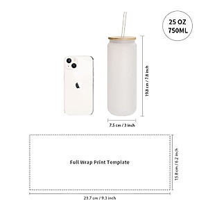 PYD Life Sublimation Glass Blanks Can Cups Frosted 25 OZ with Bamboo Silicone Lid and Glass Straw Coffee Beer Cans Tumblers Cups Mugs for Tumbler Heat Press 6 Pack