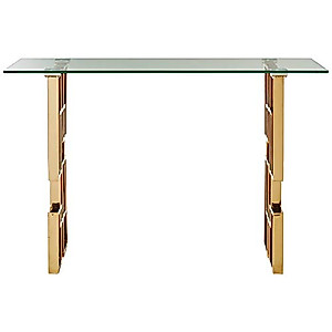 Meridian Furniture Pierre Collection Modern | Contemporary Square Glass End Table, 20" W x 20" D x 22" H, Glass, Gold & Pierre Collection Modern | Contemporary Square Glass Console Table