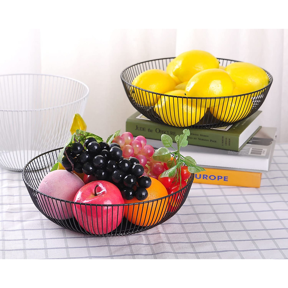 IBWell Wire Fruit Basket Fruit Bowl Kitchen Fruit Basket Stand Fruit Bowls for the Counters Metal Fruit Bowl-11 * 3"(D*H)(Exposure Black)