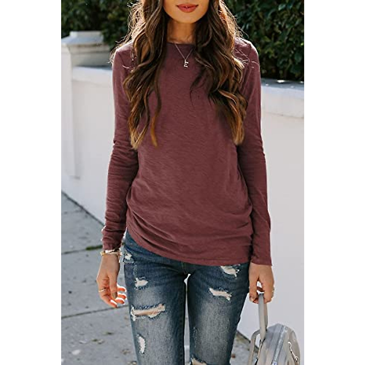 AUTOMET Womens Long Sleeve Shirts Tops Crewneck 2023 Cotton T-Shirt Fall Fashion Tunic Fitted Clothes Basic Cute Tee