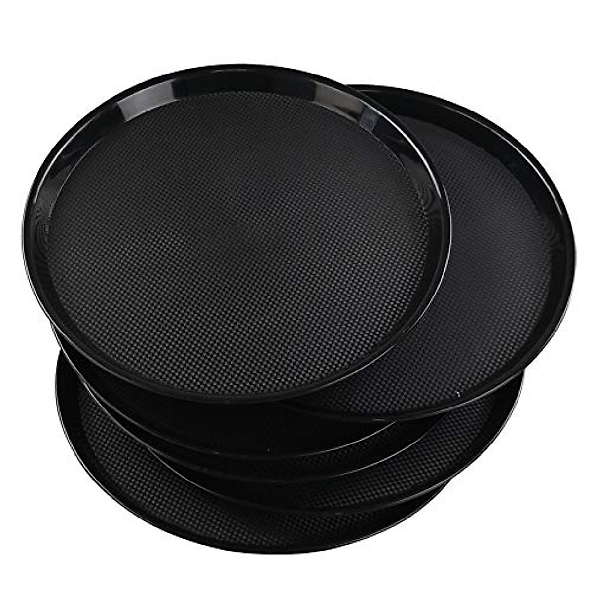 Obstnny Black Plastic Serving Tray, 13.5" Round Food Service Tray, 6 Packs