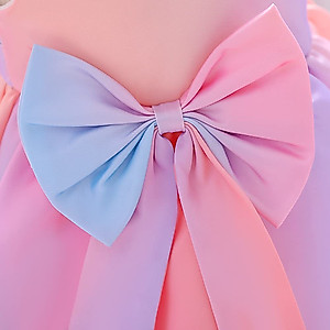 NSSMWTTC Baby Girls Easter Backless Dresses Bowknot Toddler Kid Color Gradient Ruffles Christmas Formal Dress Tutu Frocks (Pink,80)