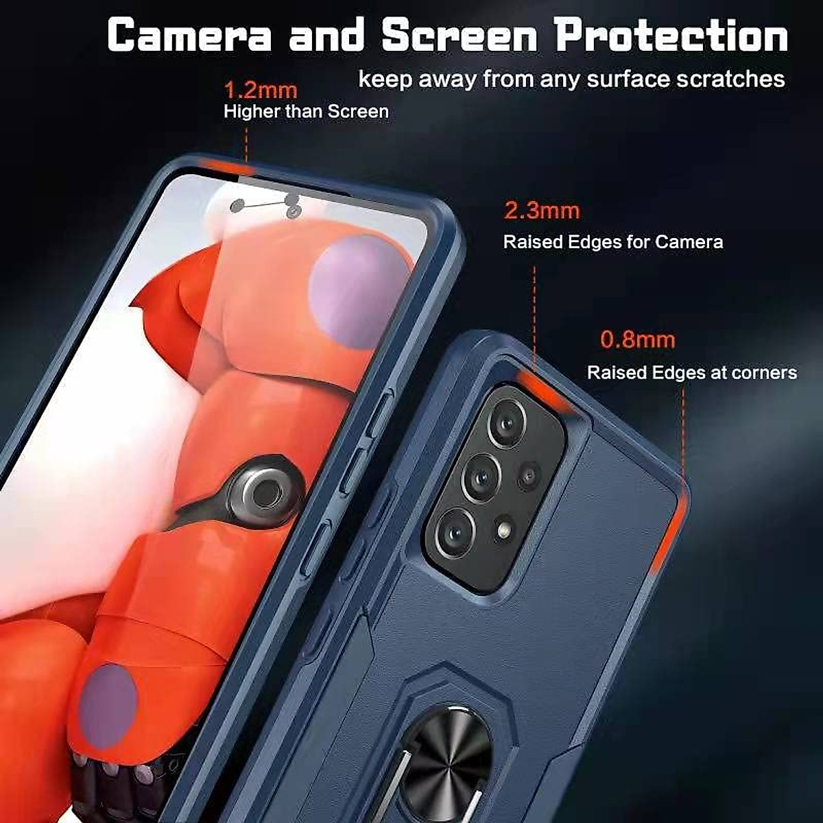 Oterkin for Samsung Galaxy A53 Case,A53 5G Case Military Grade Shockproof Protective Case with [360° Rotatable Ring Kickstand] [Tempered Glass Screen Protector] Heavy Duty Case for Samsung A53-Blue