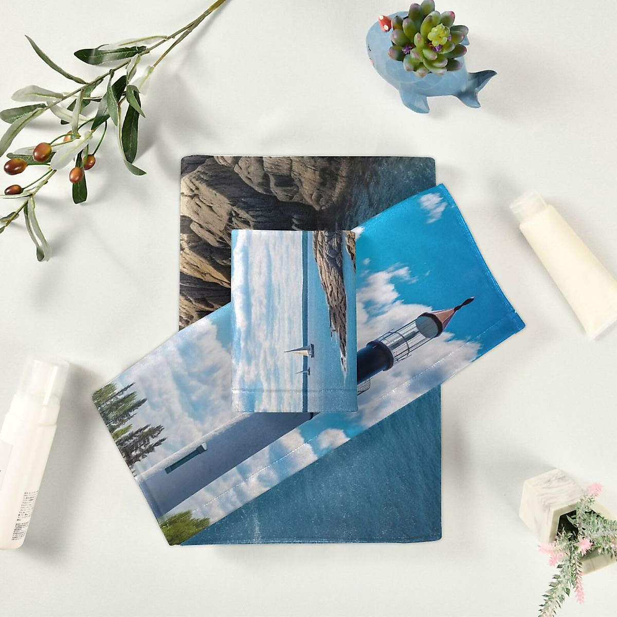 Flradish Lighthouse Towels 3 Pack Bath Towels for Bathroom Set Soft Cotton Highly Absorbent Lightweight & Quickdry Towel Set 1 Bath Towel,1 Hand Towel,1 Washclothe