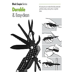 FantastiCAR 15 in 1 Multi-Tool, EDC Folding Pocket Knife with Premium Gift Box for Camping, Fishing, Hunting, Survival, Outdoor (Black)