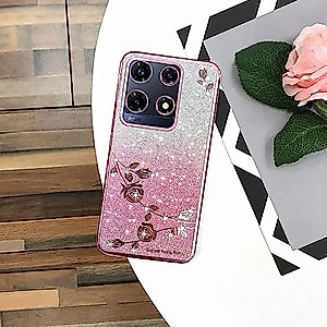 Yarxiawin for Infinix Note 30 Pro Case Clear Glitter Sparkle Luxury Shiny Infinix Note 30 Pro Phone Case Silicone TPU Soft Flower Transparent Shockproof Cover Pruple Thin (Pink)