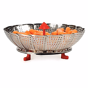 RSVP International Endurance Kitchen Collection Expandable Vegetable Steamer, 12-inch, Silicone Feet, Stainless Steel