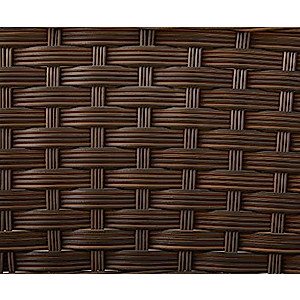 Jeco Wicker Patio Love Seat and Coffee Table Set with Tan Cushion, Espresso