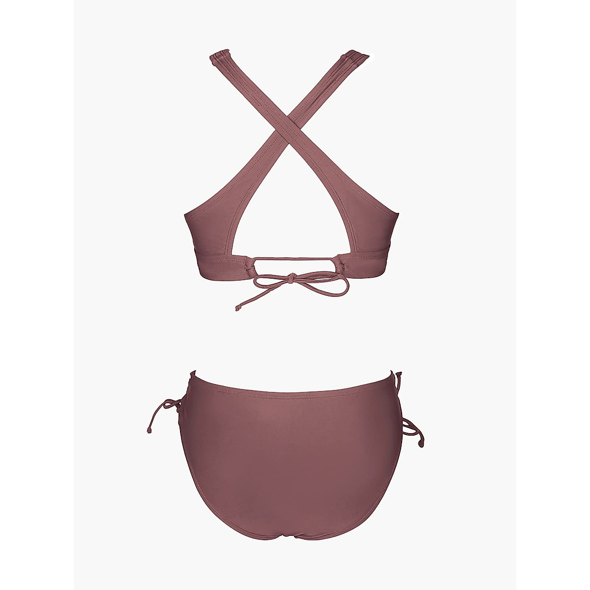 CUPSHE Bikini Set for Women Two Piece Swimsuit V Neck Triangle Top Wide Straps Cross Back Lace up Mid Rise S, Pale Mauve