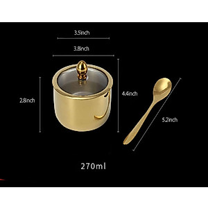 Mozacona Gold Stainless Steel Sugar Bowl Spice Jar Seasoning Pot Storage with Lid Spoon