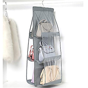 Mistshopy 6 Pocket Hanging Purse Handbag Tote Bag Organizer Storage Bag Foldable Closet Rack Bag Hanger (Grey)