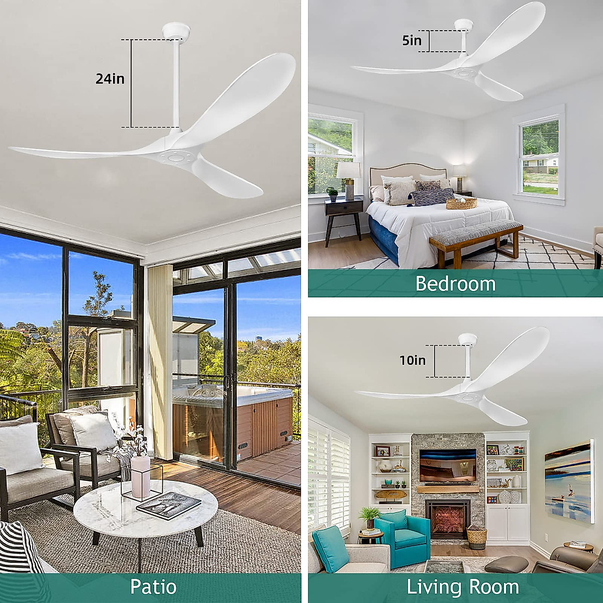 ghicc White Ceiling Fan with Remome Ceiling Fans for Patios Modern Ceiling Fan No Light