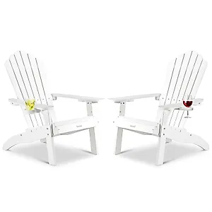 Cecarol Adirondack Chairs Set of 2, Outdoor Fire Pit Chair with Cup Holder, Adirondack Patio Chair Weather Resistant for Outside, Porch, Lawn, Garden- AC01S, White
