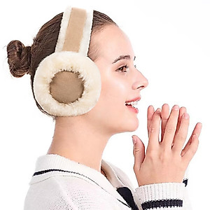 MaxW Winter Wool Ear Muffs for Men and Women Cute Fluffy Earmuffs Soft Cozy Outdoor Ear Warmer Light Maroon