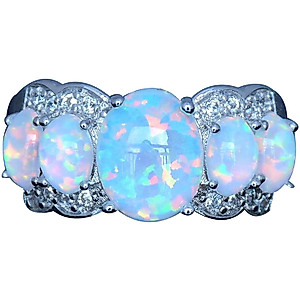 U-K Fashion Women Oval Faux Opal Ring Engagement Wedding Band Party Jewelry Gift,Vintage Finger Rings Stackable Wedding Band Durable Design, Gold,White,Silver