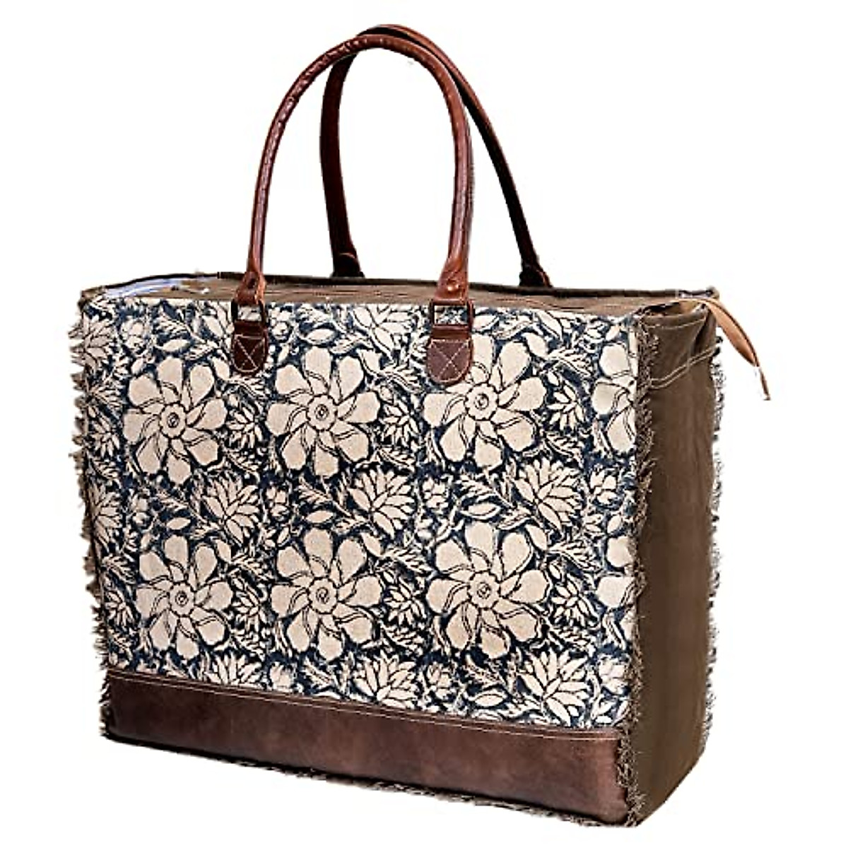 Ruzioon Upcycled Canvas & Cowhide Hand Bag, Canvas & Cowhide Weekender Bag, Canvas Tote Bag, Canvas Shoulder Bag for Women’s