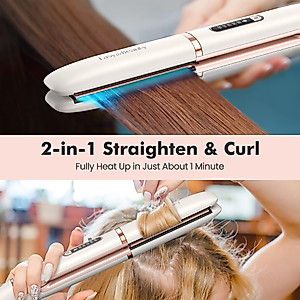 EasyinBeauty Hair Straightener Flat Iron with Ionic Infrared, 1 Inch Professional Hair Straightener and Curler 2 in 1, Ceramic Tourmaline Flat Iron with 5 Adjustable Temp, LED Display, Fast Heating