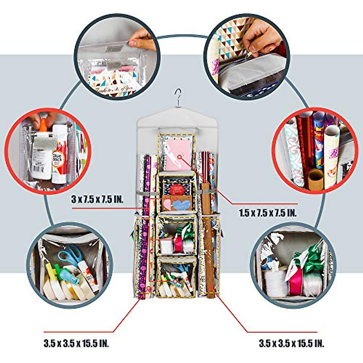 Regal Bazaar Double-Sided Hanging Gift Bag and Gift Wrap Organizer (Light Grey)