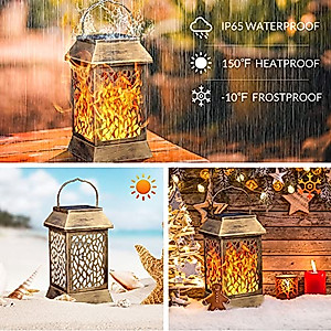 Walensee Solar Lights Outdoor With Flickering Flame (2 Pack Bronze) Upgraded Metal Solar Powered Lanterns Landscape Decoration Hanging Lighting Waterproof LED Umbrella Light for Patio Garden Deck Yard