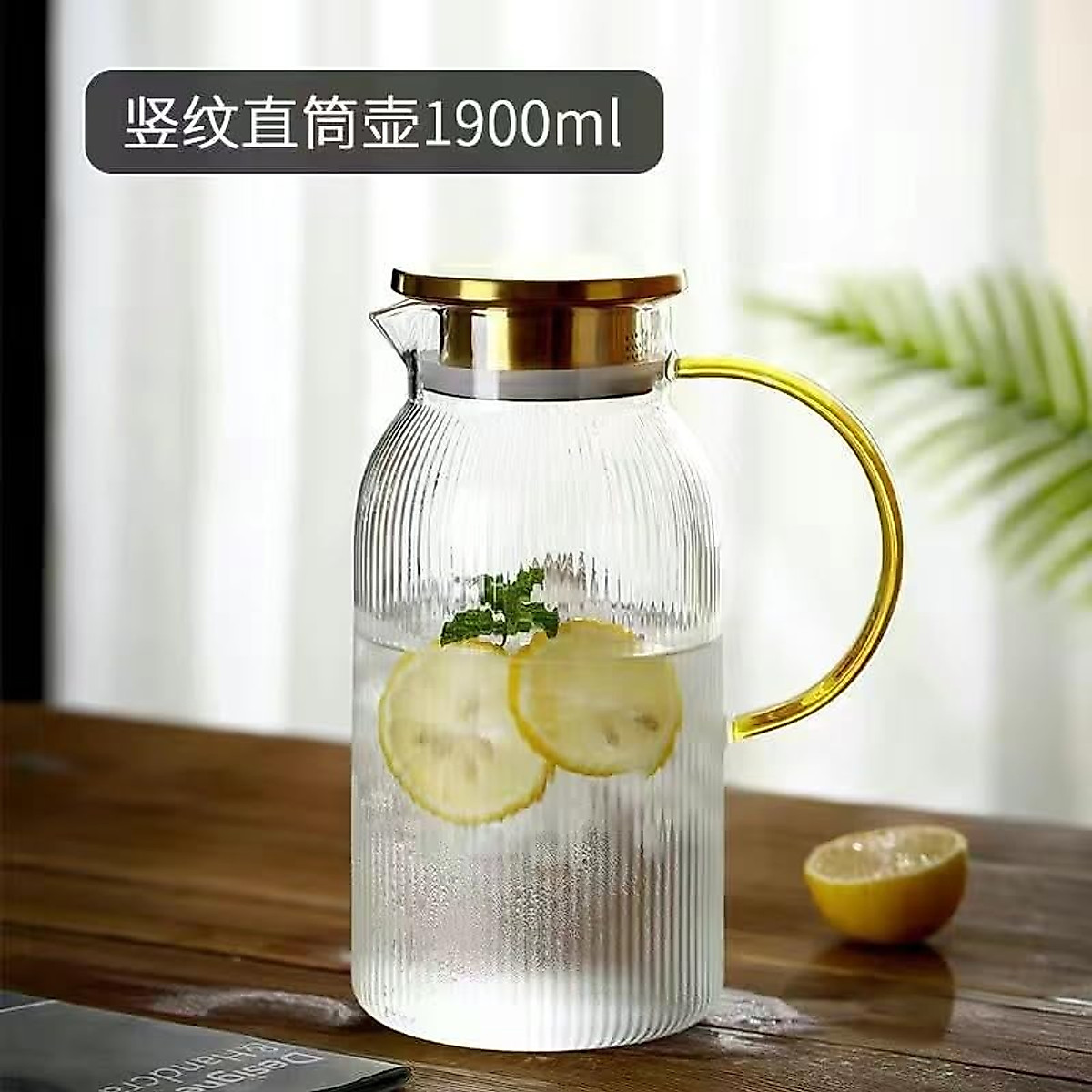 ZYJBM Clear Kettle Vertical Striated Teapot High-capacity Kettle Heat-Resistant Glass Bottle with Cup and Cup Holder