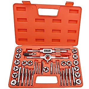 40 Piece Tap and Die Set,SAE Inch Sizes, Essential Threading Tool with Complete Accessories and Storage Case, for Cutting External and Internal Threads, SAE Thread Types: NC, NF, NPT, by NAKAO