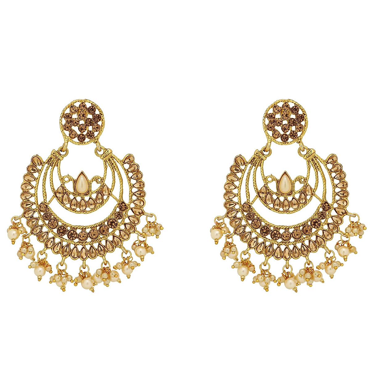 Saissa Gold Plated Bollywood Chandbali Boho Earrings Indian Jewelry for Women (Golden)