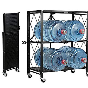 ATAAY Shelves Storage Unit, Sturdy Storage Rack with,for Kitchen Garage, Metal Foldable Heavy-Duty Trolley, No Components/Black 2